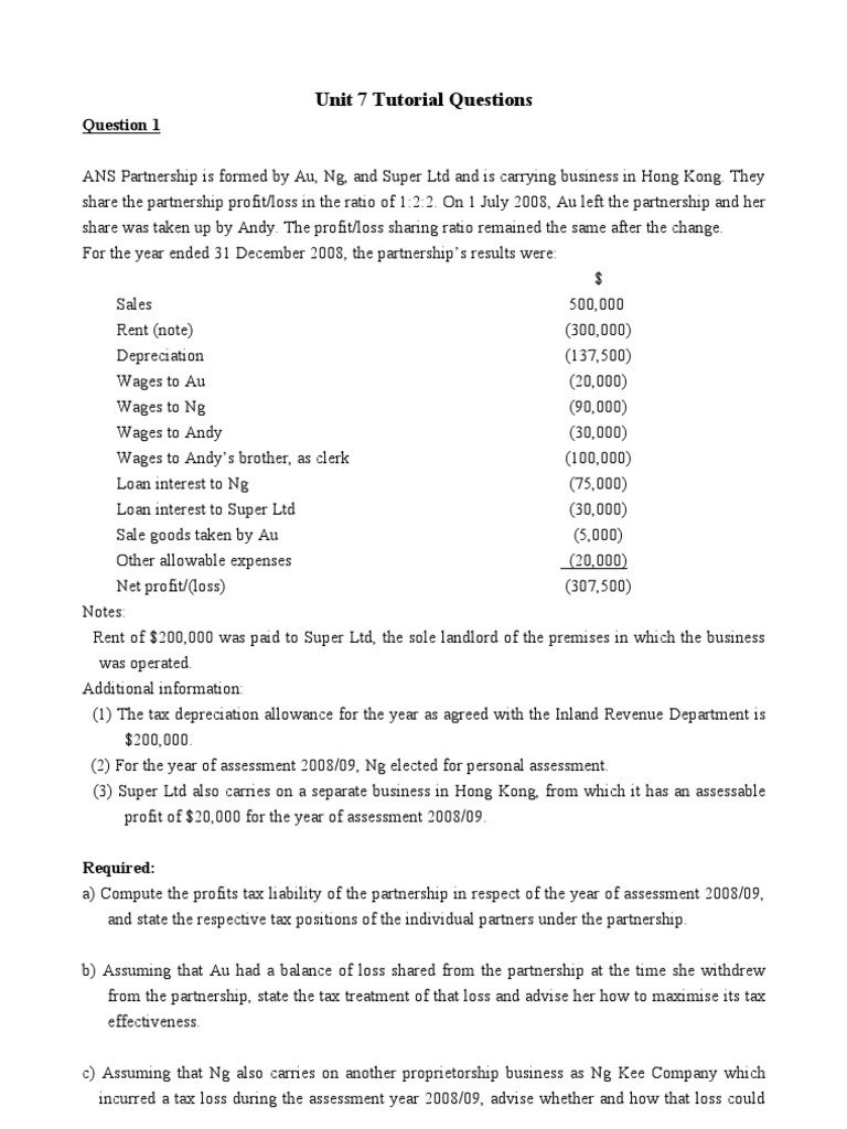 2013 Unit 7 Tutorial Questions | PDF | Profits Tax In Hong Kong ...