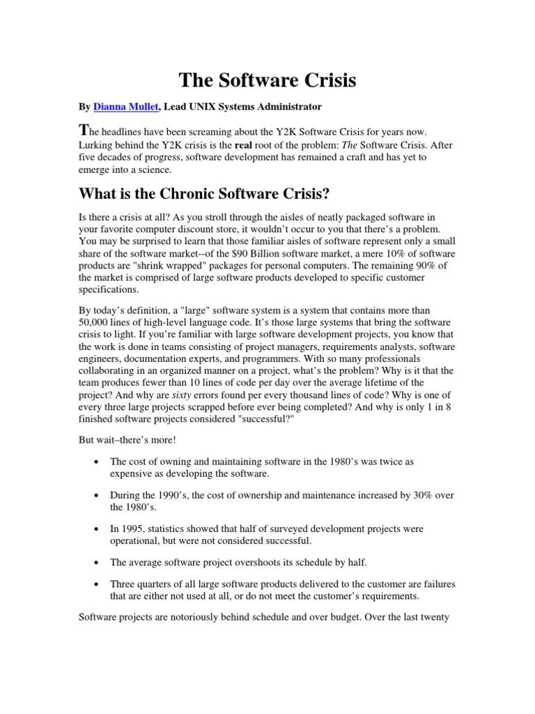 The Chronic Software Crisis: Understanding the Root Causes and Moving ...