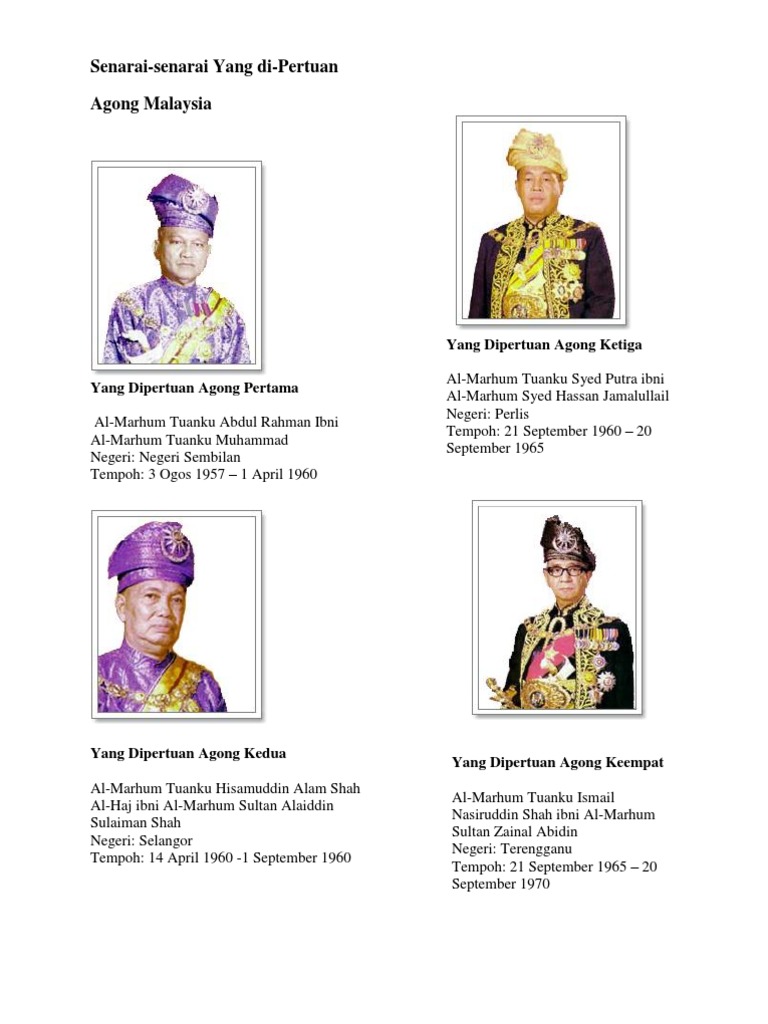 Senarai Yang Di-Pertuan Agong 1-14 | PDF