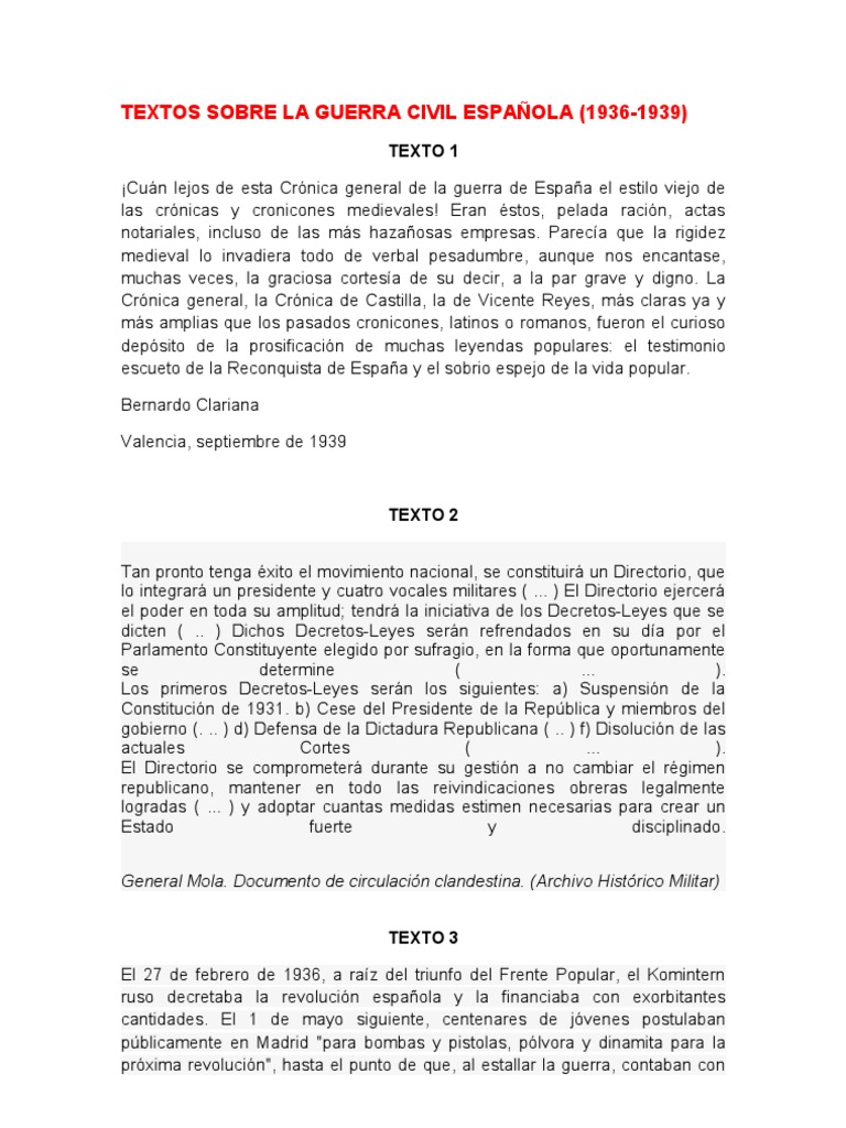 Textos Guerra Civil | guerra civil Española | España