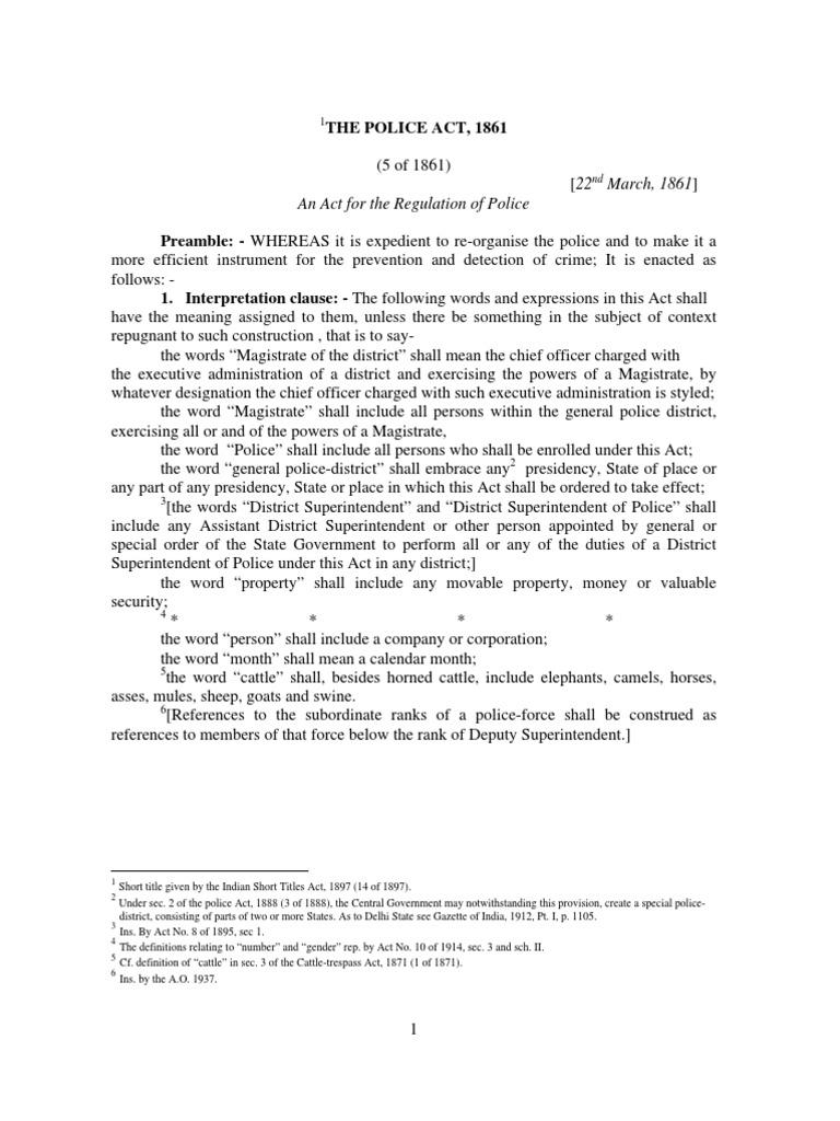 Police Act 1861-GoI | PDF