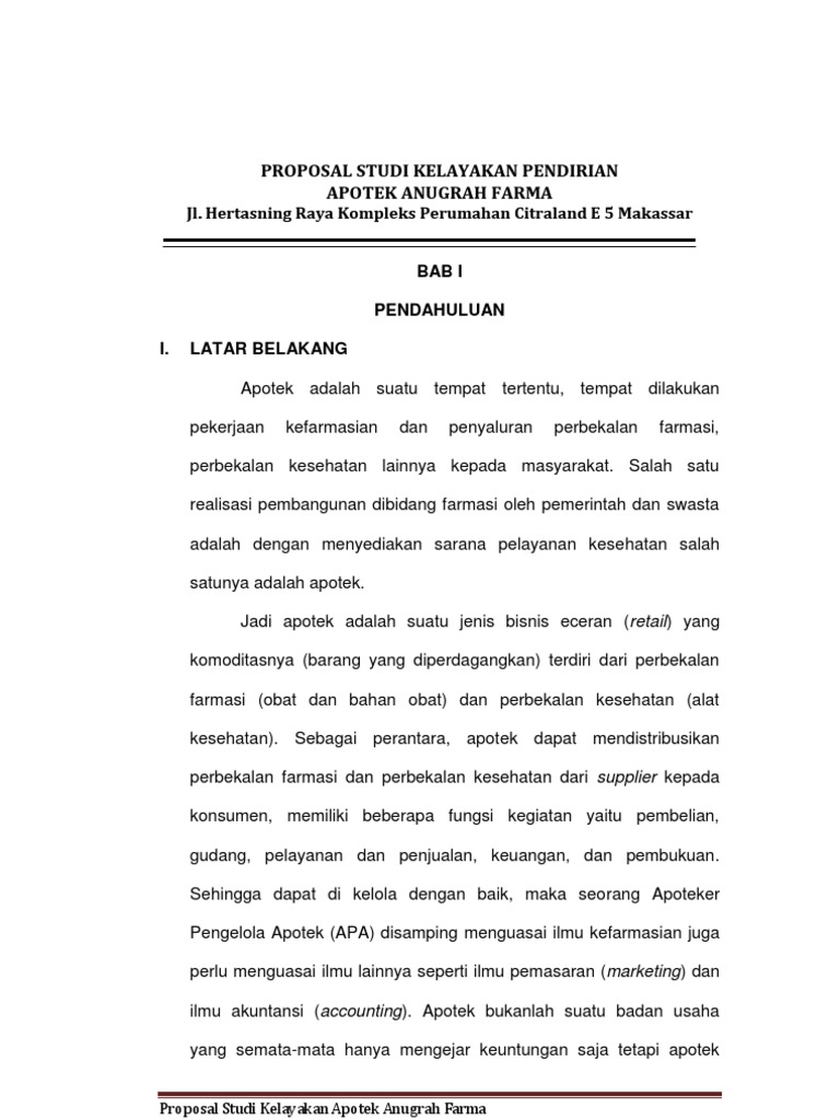 Proposal Studi Kelayakan Apotek | PDF