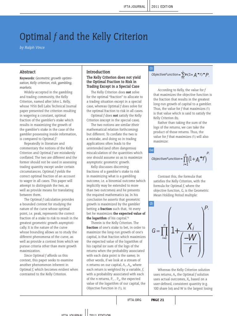 Optimal f and the Kelly Criterion | Mathematical Optimization | Gambling