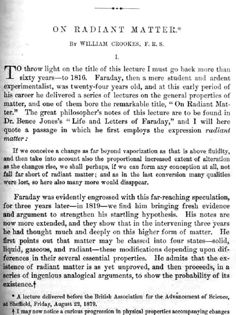 Sir William Crookes On Radiant Matter | PDF