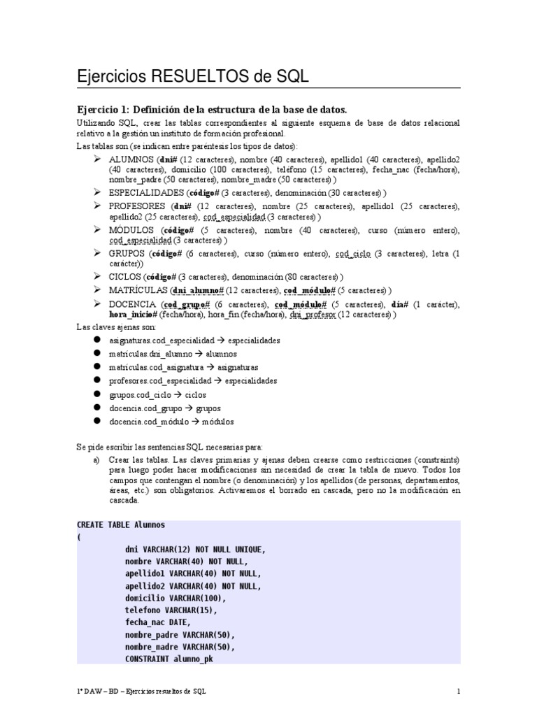 Ejercicios SQL Resueltos | PDF | SQL | Software de gestión de datos