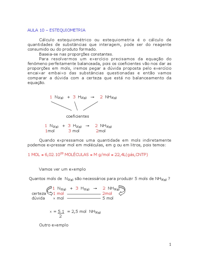 Estequiometria: Cálculos e Exemplos | PDF
