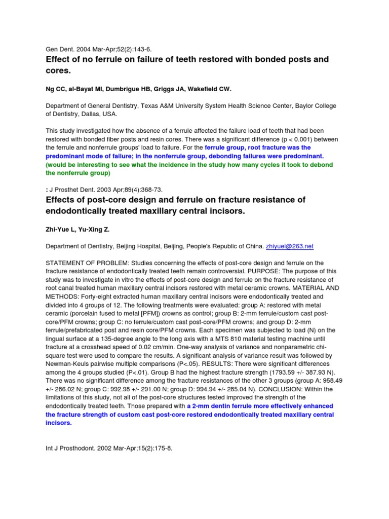 Ferrule Effect Discussion | PDF | Dentistry Branches | Medical Specialties