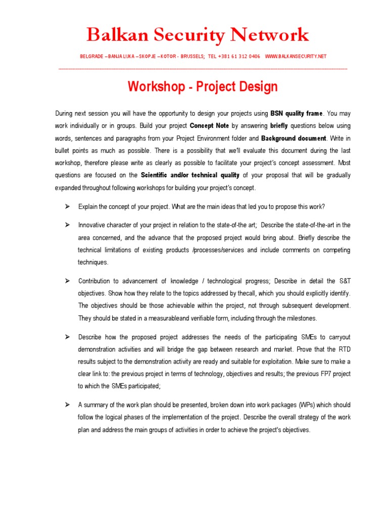 BSN EPP Workshop - Project Design - Concept Note Template For FP7 | PDF ...