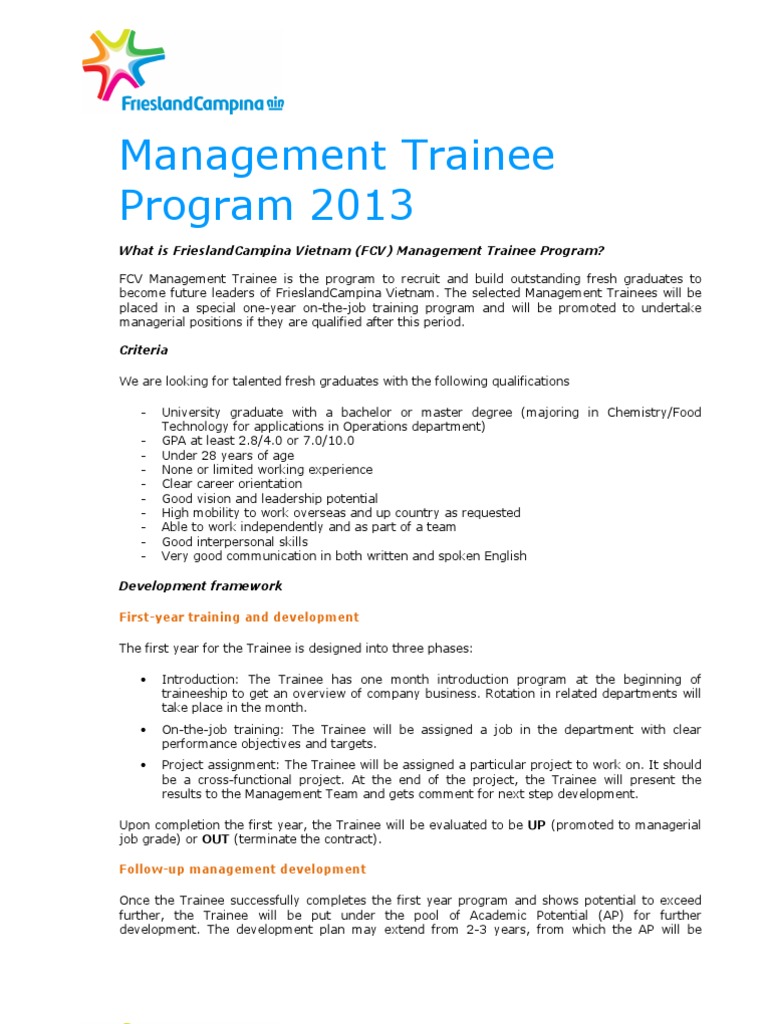 Management Trainee Program 2013 | PDF | Mentorship | Salary