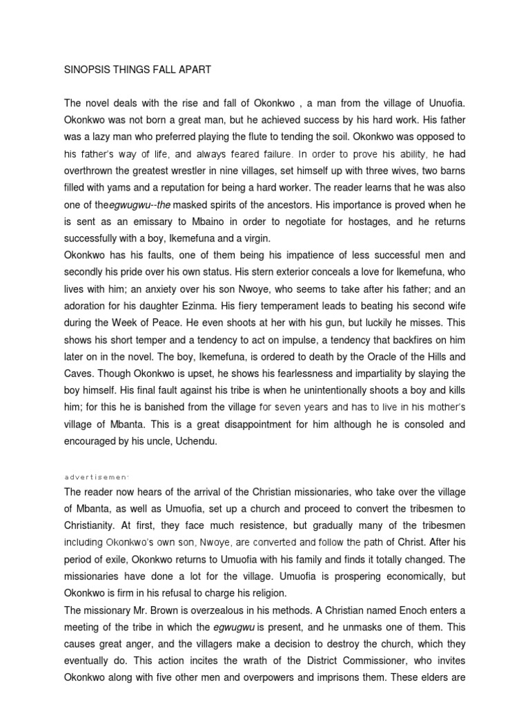 Sinopsis Things Fall Apart | PDF | Religion And Belief