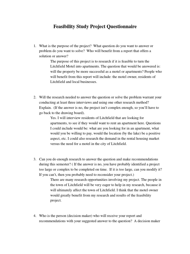 Becky's Feasibility Study Project Questionnaire | PDF | Decision Making ...