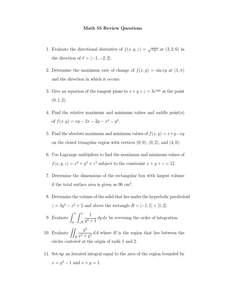 UPD Math 55 Exercises | PDF | Sine | Square Root