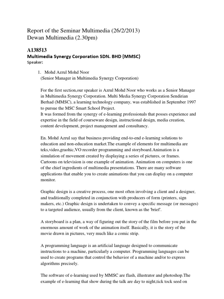 Report of The Seminar Multimedia | PDF | Multimedia | Computing And ...