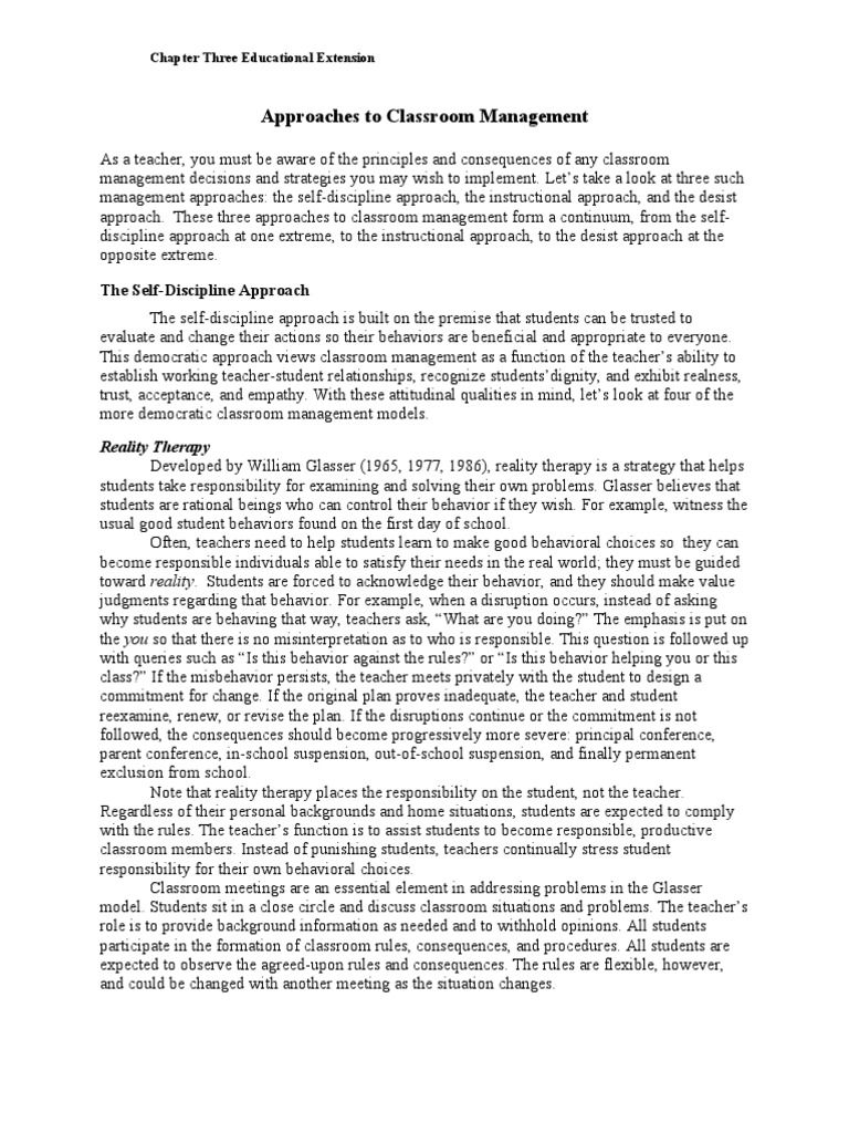 Approaches To Classroom Management | PDF