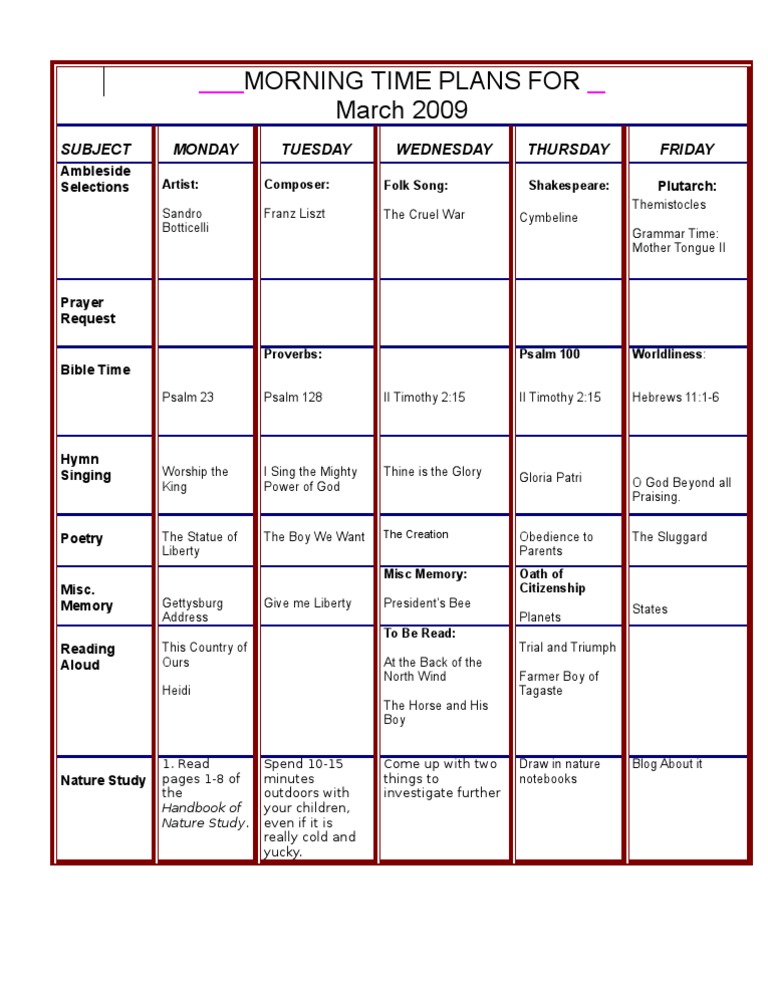 Morning Time Plans March 2009 | Download Free PDF | Psalms | Christian ...