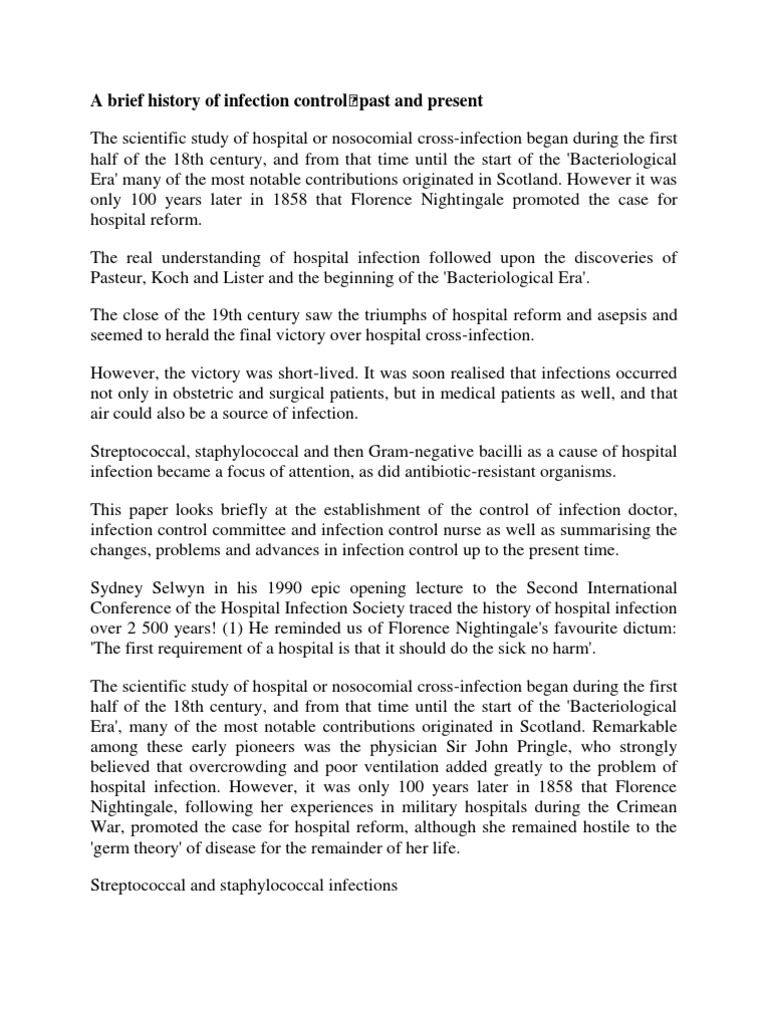 A Brief History of Infection Control | PDF | Hospital Acquired ...