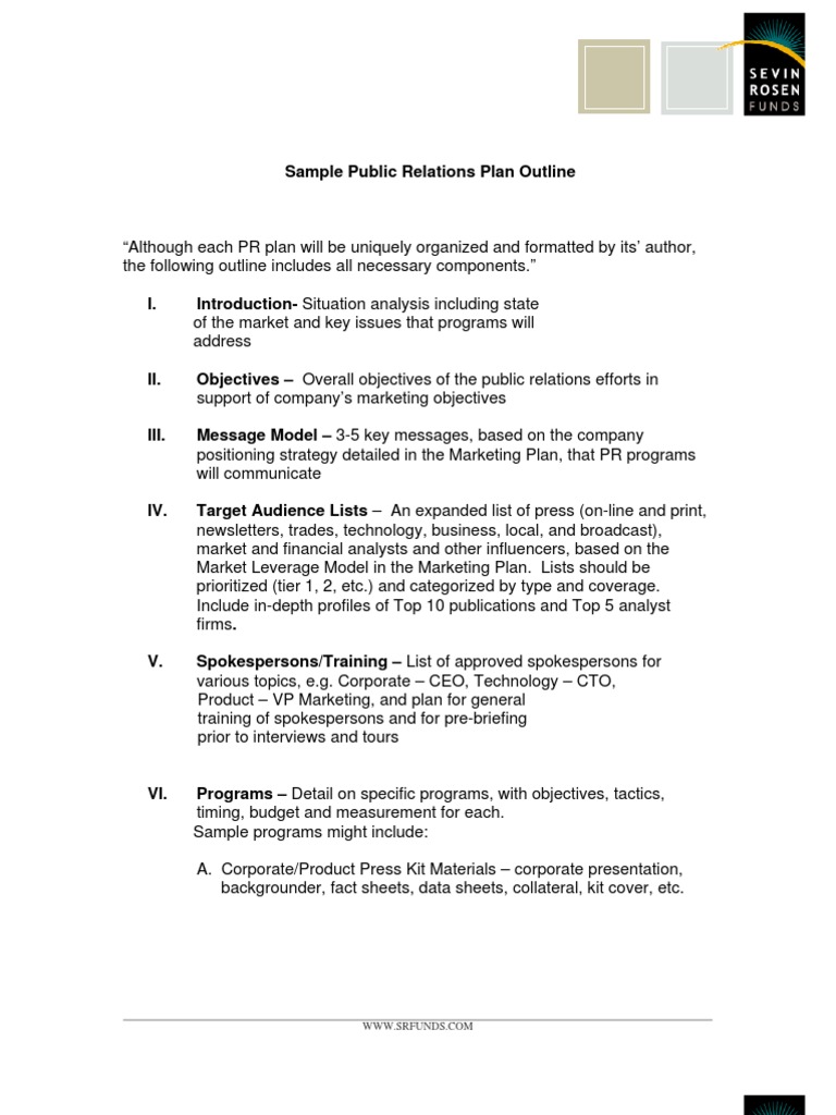 Sample Public Relations Plan Outline | PDF