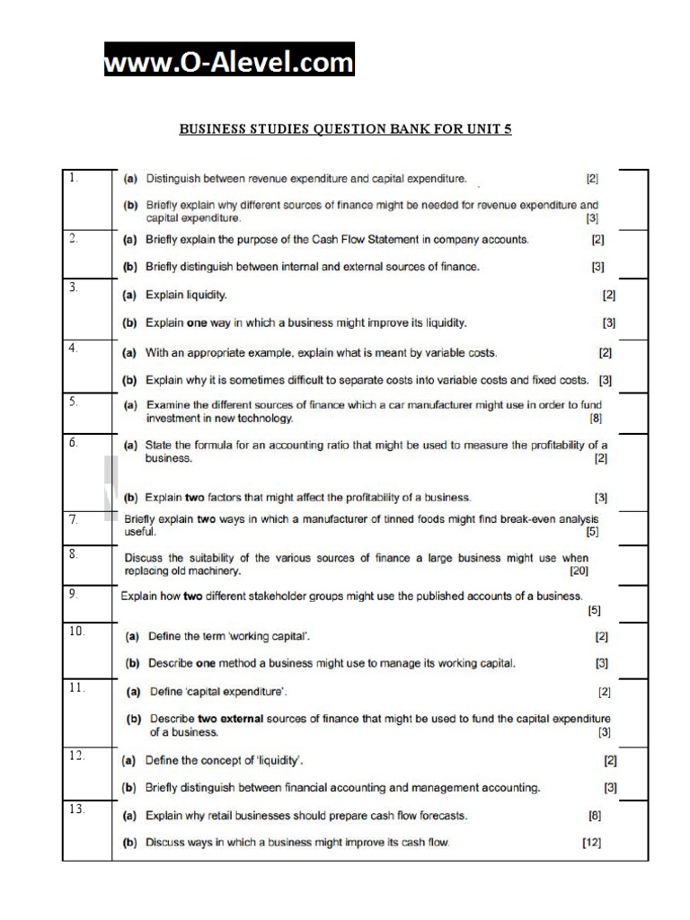 A Level Business Studies Question Bank | PDF