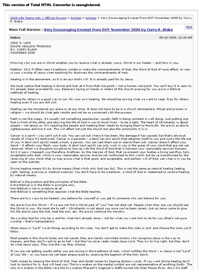 Very Encouraging Excerpt From DHT November 2008 by Curry R. Blake | PDF ...