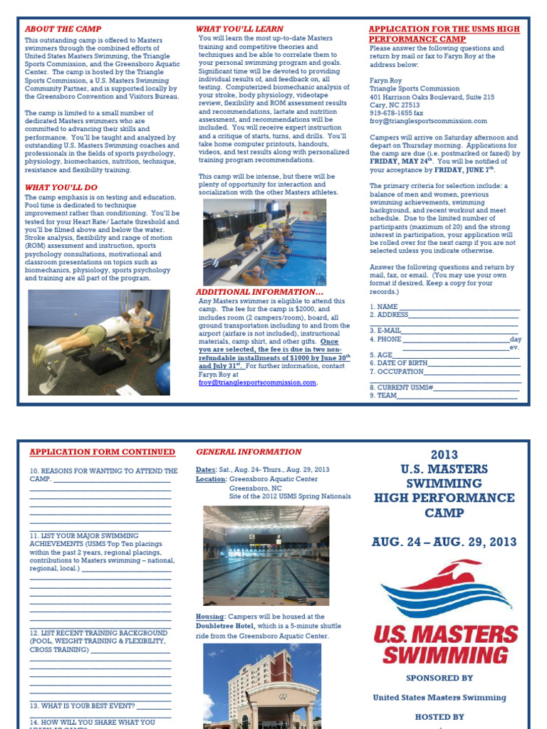 2013 USMS High Performance Camp Brochure | PDF | Swimming (Sport) | Psychology