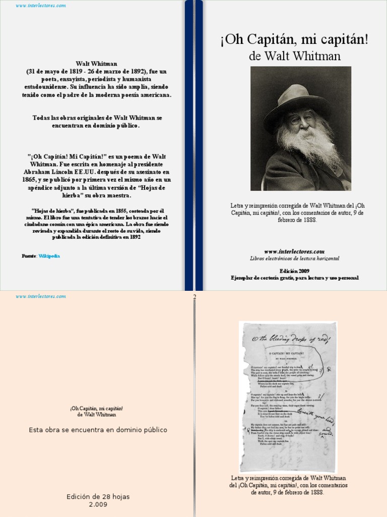 Oh Mi Capitan Micapitan de Walt Whitman | PDF | Walt Whitman | Poesía