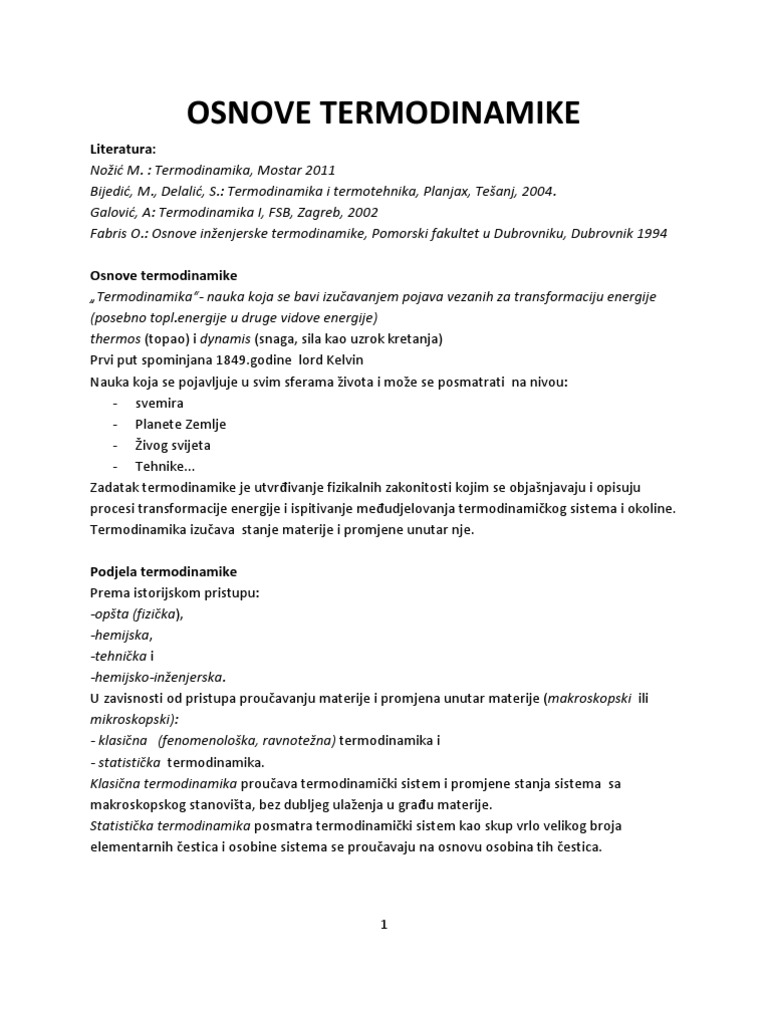 Osnove Termodinamike | PDF