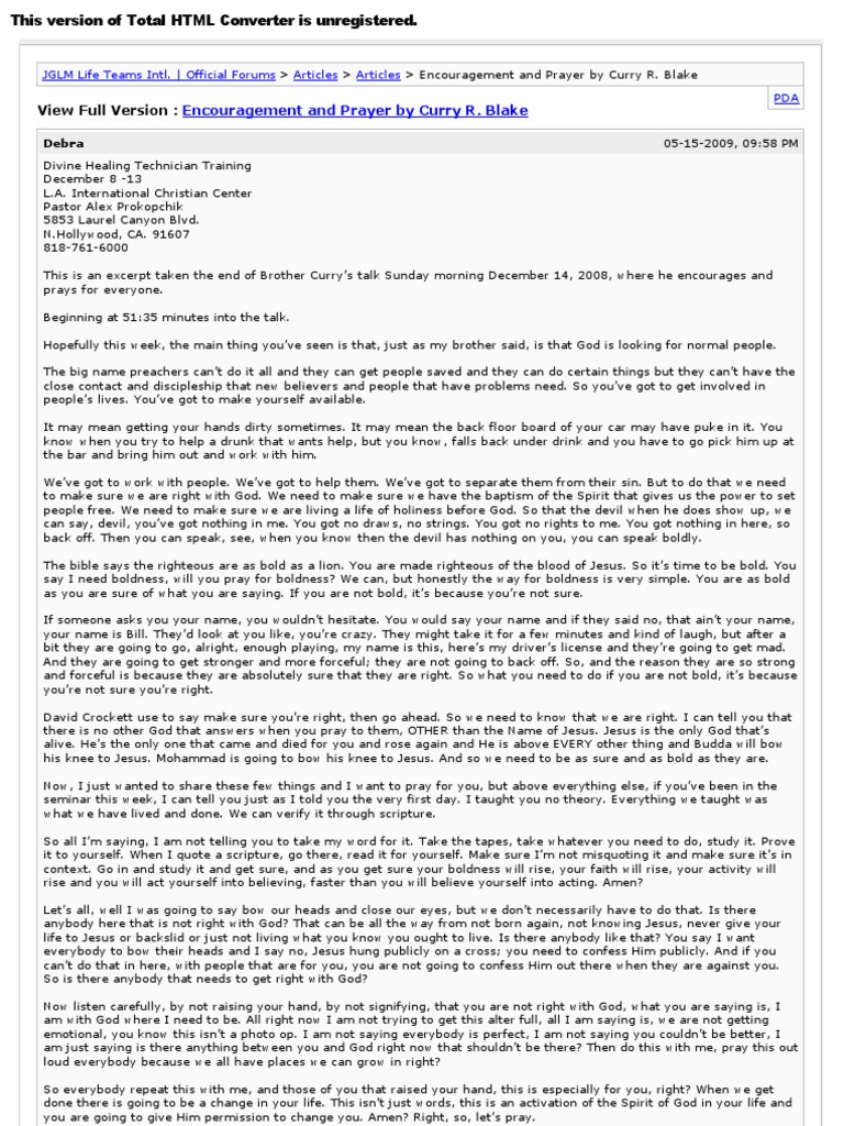 Encouragement and Prayer by Curry R. Blake | PDF | Faith Healing | Jesus