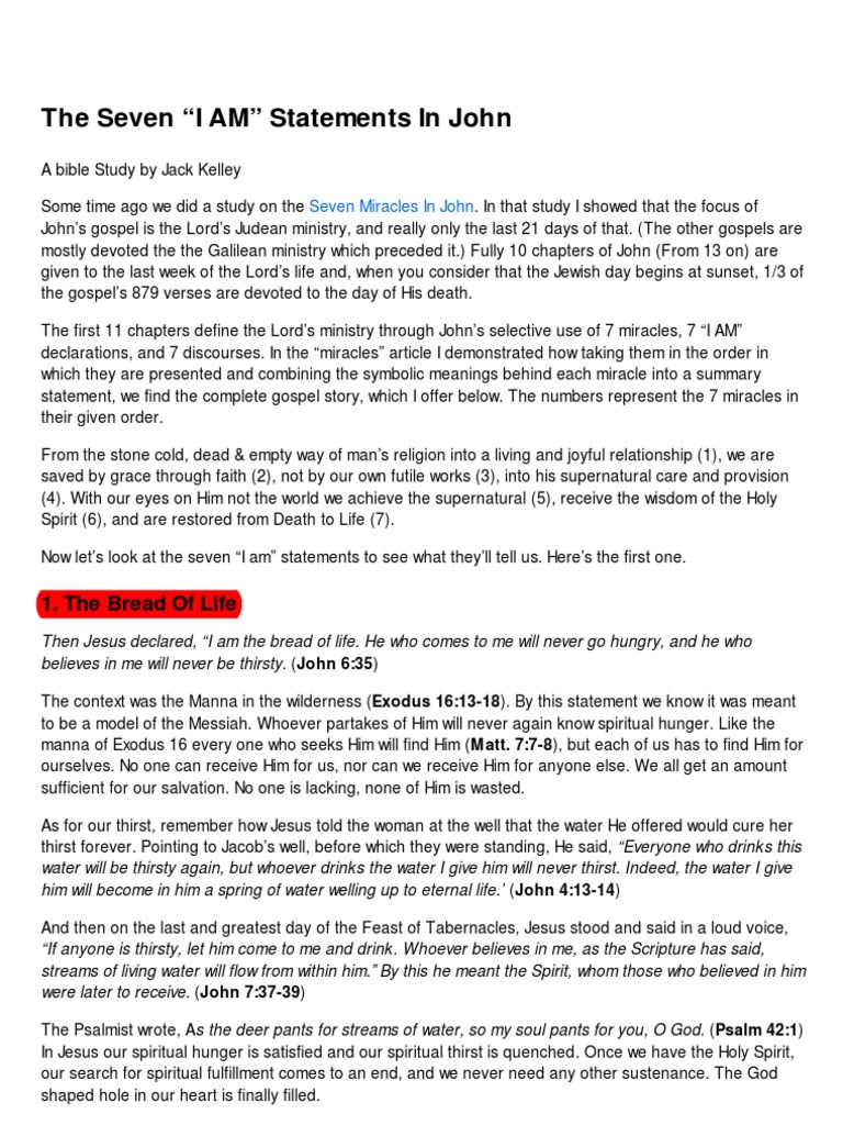 The Seven "I AM" Statement of Jesus | PDF | Gospel Of John | Eternal ...
