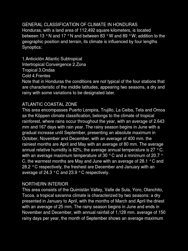 General Classification of Climate in Honduras | PDF | Climate | Wet Season