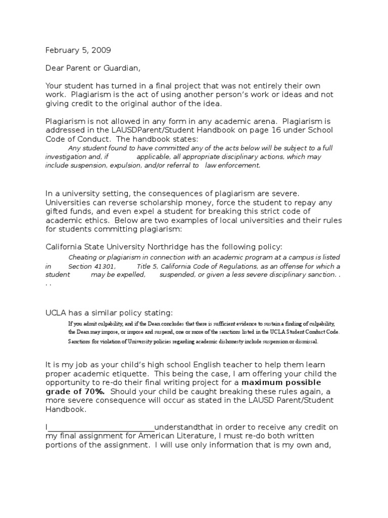 Plagiarism Letter | Plagiarism | Social Institutions