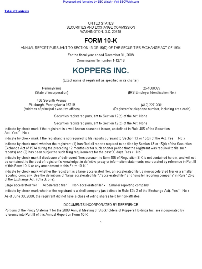 KOPPERS INC 10-K (Annual Reports) 2009-02-20 | PDF | Form 10 K | Coal