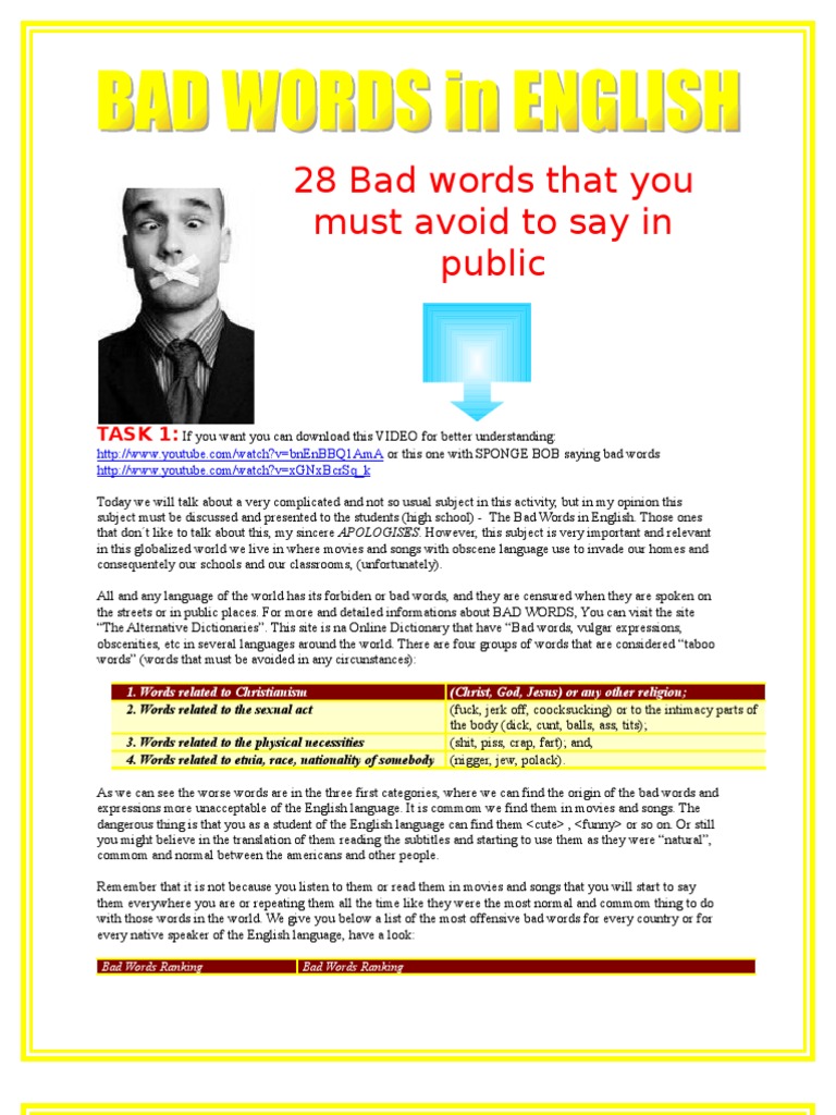 Reading & Comprehension - BAD WORDS in English | PDF | Cunt | Slang