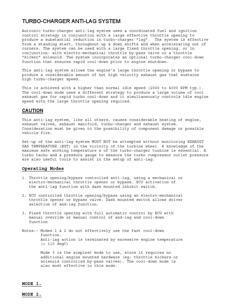 Turbo Anti-Lag System Guide | PDF | Turbocharger | Throttle