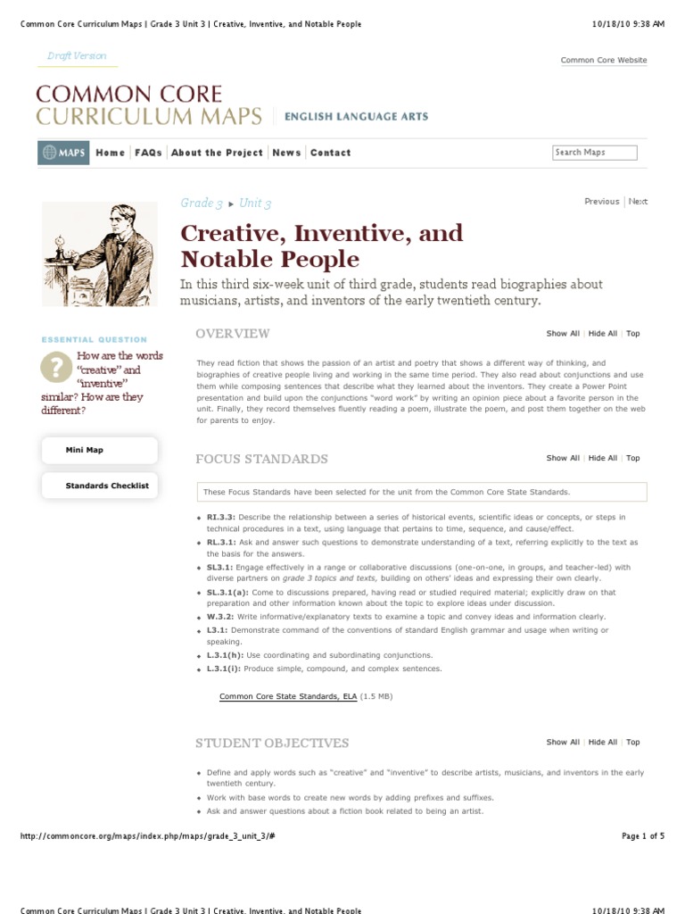 Common Core Curriculum Maps - Grade 3 Unit 3 - Creative, Inventive, and ...