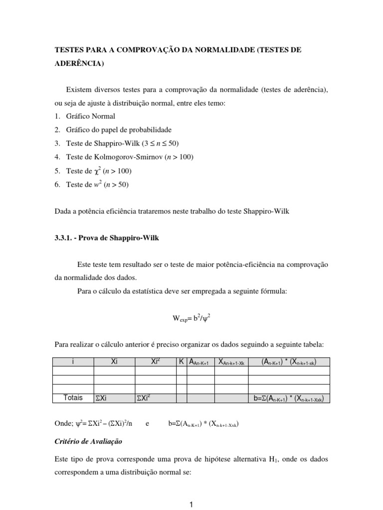 Testes de normalidade e organização estatística de dados | PDF ...