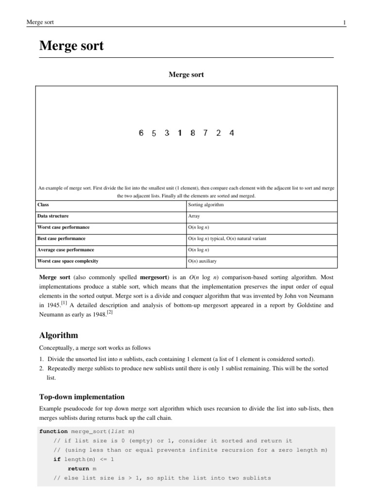 An In Depth Explanation Of The Merge Sort Algorithm Through Pseudocode Examples Analyses And