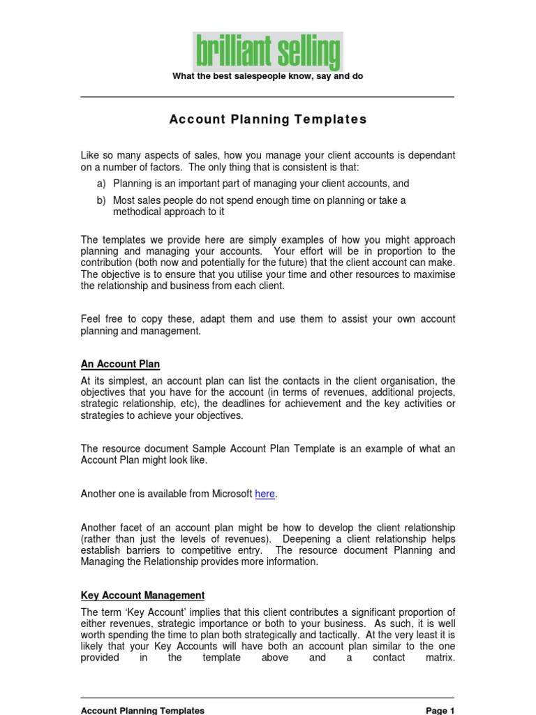 Account Planning Templates for Sales | PDF | Sales | Business
