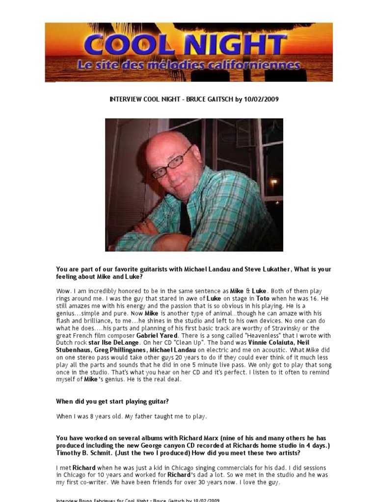 Bruce Gaitsch Coolnight Interview English 10022009 | PDF | Music ...