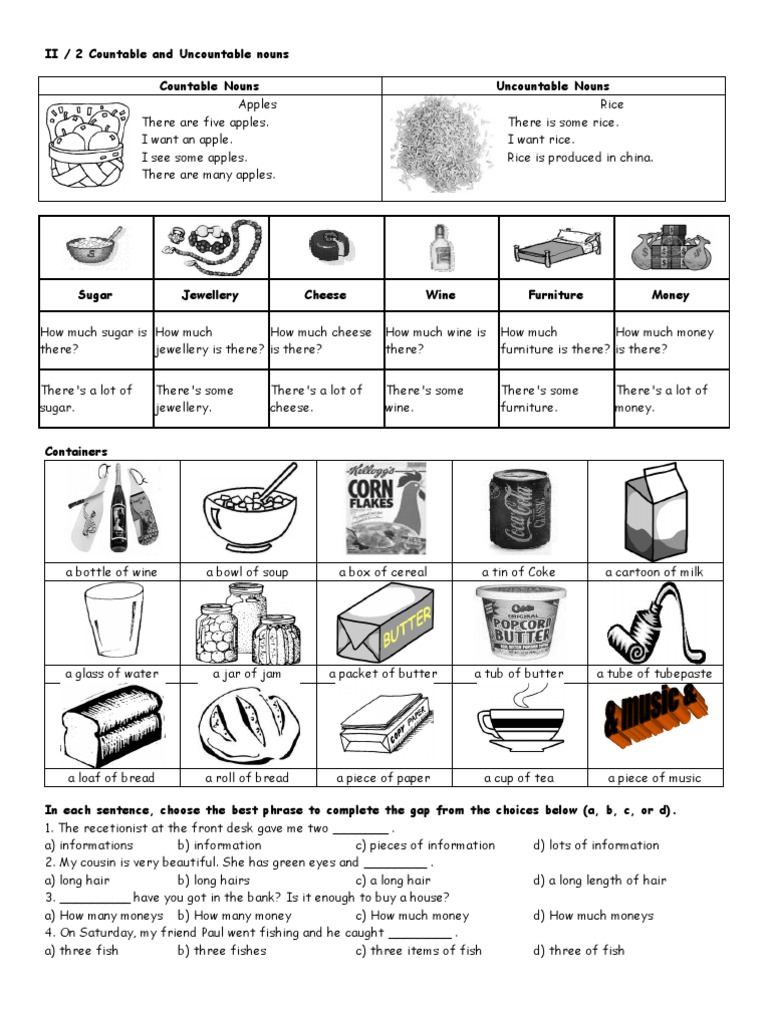 Countable and Uncountable Nouns Exercises | PDF | Noun | Cooking