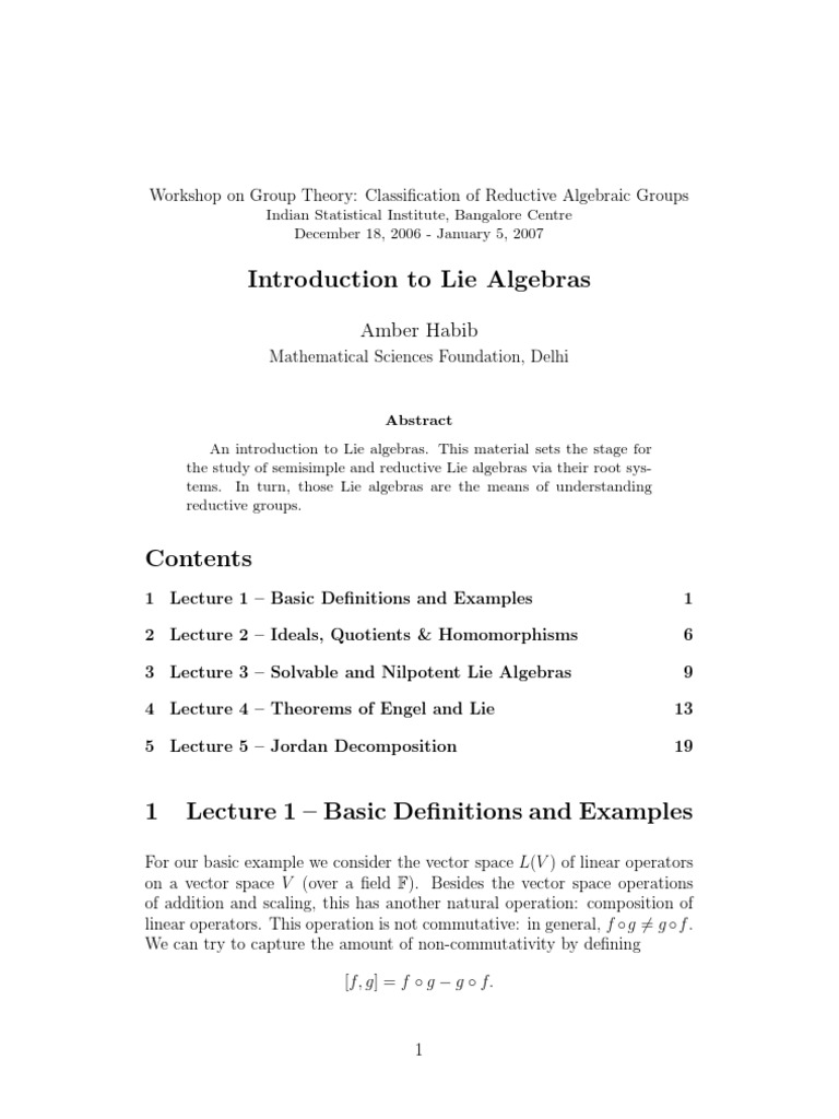 Introduction To Lie Algebras | PDF | Lie Algebra | Eigenvalues And ...