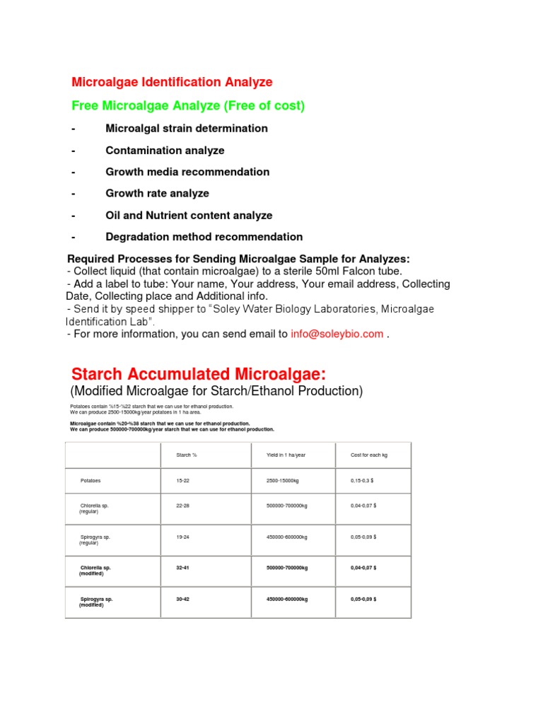 Free Microalgae Analysis Services | PDF