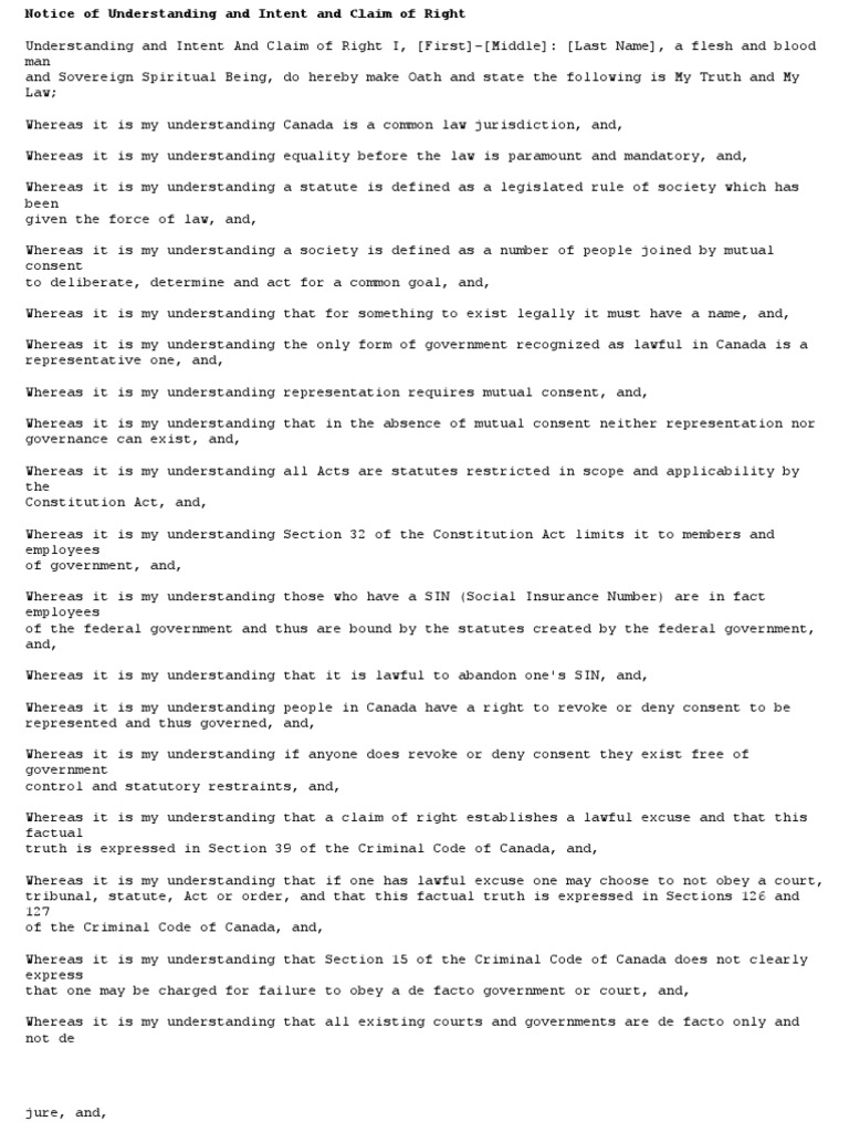 Notice of Understanding and Intenet and Claim of Right Letter | PDF ...
