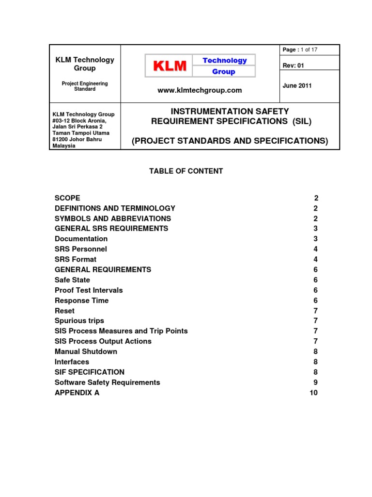 Safety Instrumented Systems Requirements Specification: Process ...