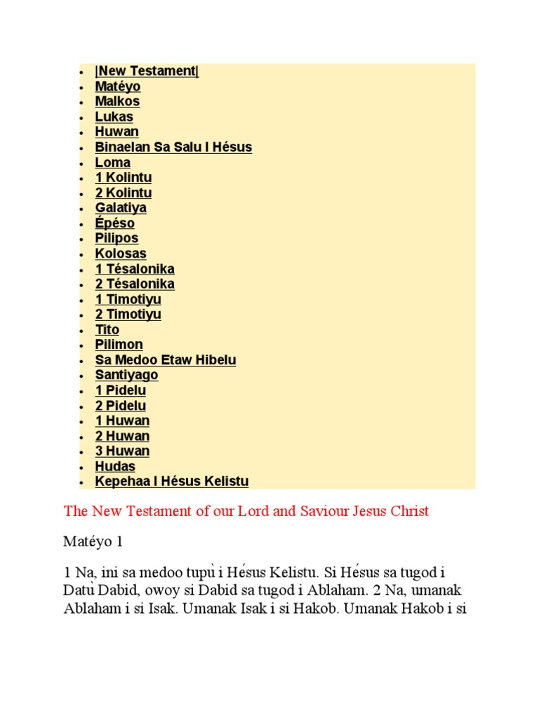 New Testament Overview in Manobo | PDF