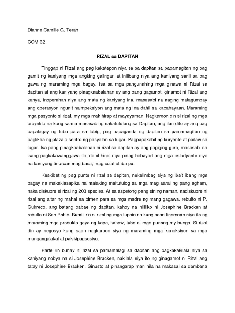 Rizal Sa Dapitan | PDF