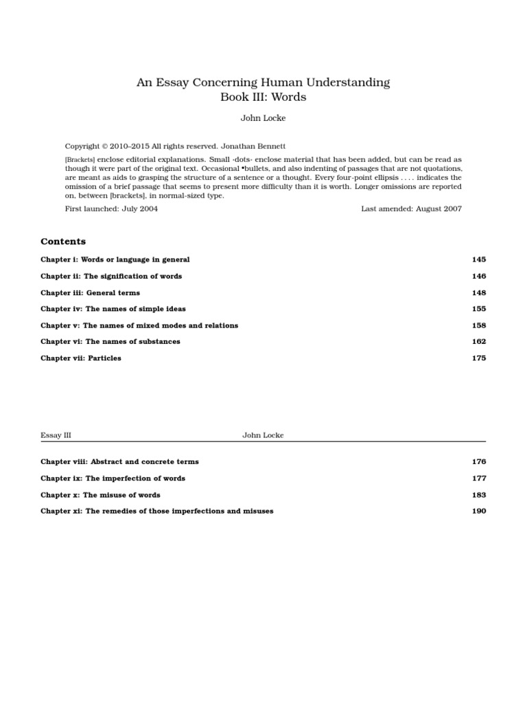 An Essay Concerning Human Understanding Book III: Words: John Locke ...