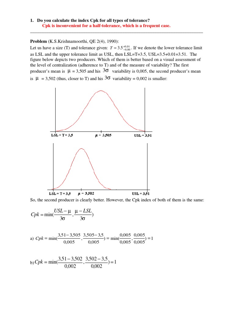 Cpk Index Calculation and Limitations | PDF | Normal Distribution | Outlier