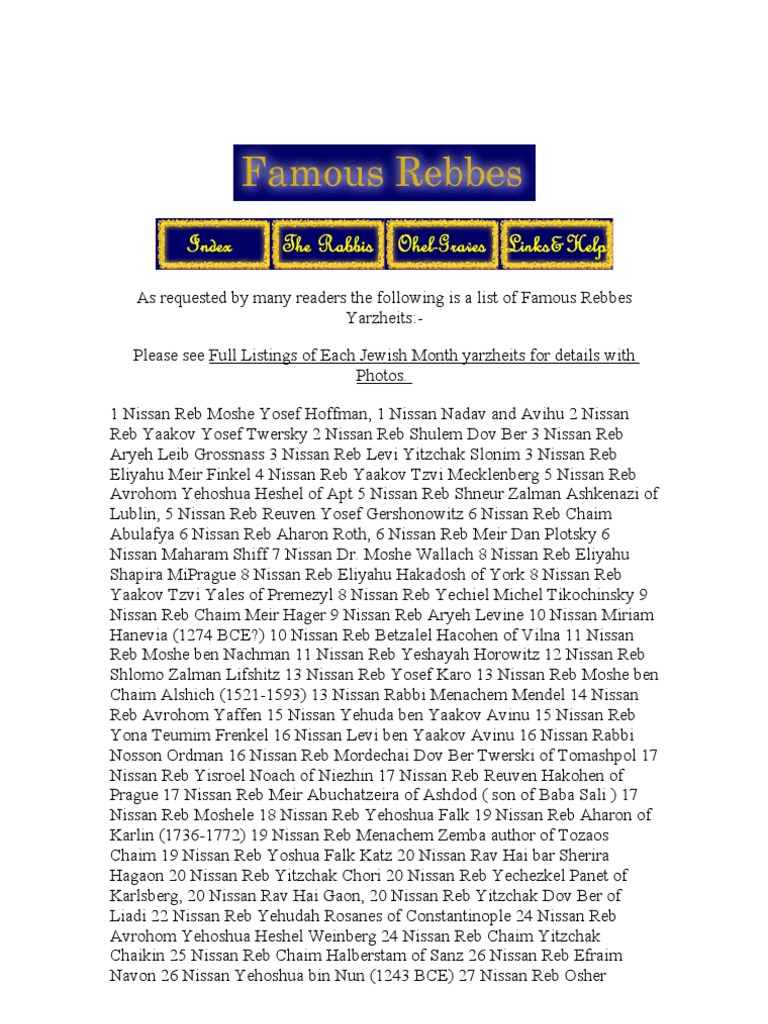 Famous Rabies | PDF | Jewish Religious Movements | Hasidic Judaism
