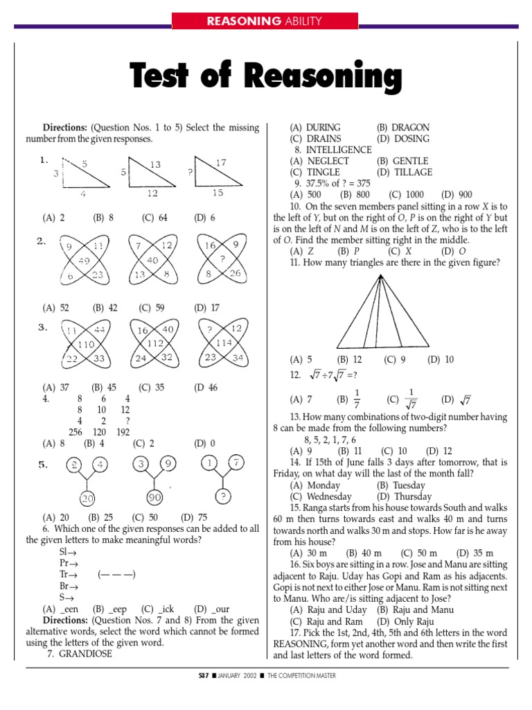 Test of Reasoning: Directions | PDF | Matrix (Mathematics) | Teaching ...