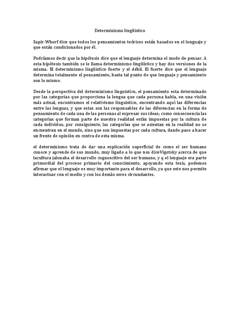 Determinismo Lingüístico y Sapir-Whorf | PDF | Determinismo | Lingüística